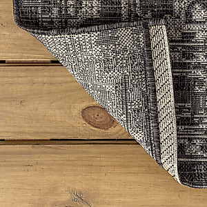 JONATHAN Y SMB104C-3 Malta Bohemian Medallion Textured Weave Indoor Outdoor Area -Rug, Coastal, Traditional, Transitional Easy -Cleaning,Bedroom,Kitchen,Backyard,Patio,Non Shedding, Black/Gray, 3 X 5