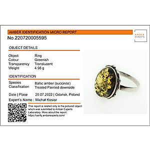 HolidayGiftShops Sterling Silver and Baltic Green Oval Amber Adult Ring- Size 9.5