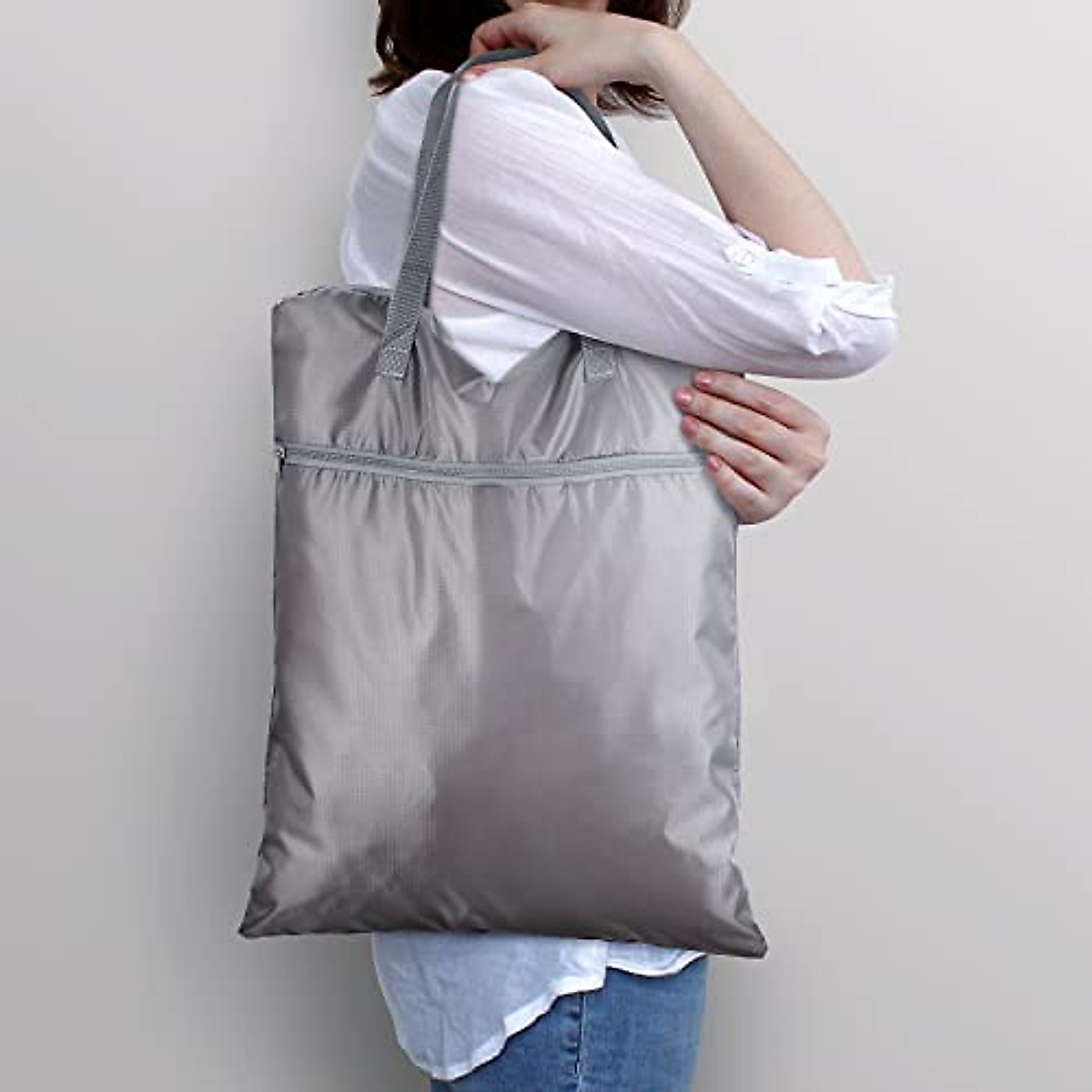 2 Pcs Travel Laundry Bags Waterproof with Handle Dirty Clothes Bag for Traveling Hanging Laundry Hamper with Two Zippered Pockets Washable Reusable for Sports Home Travel College Dorm (Black, Gray)