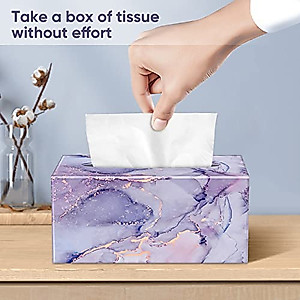 Tissue Box Holder, FINPAC Rectangular PU Leather Foldable Facial Tissue Napkin Box Covers Decor Holder for Living Room, Bathroom, Kitchen Countertop, Lilac Marble