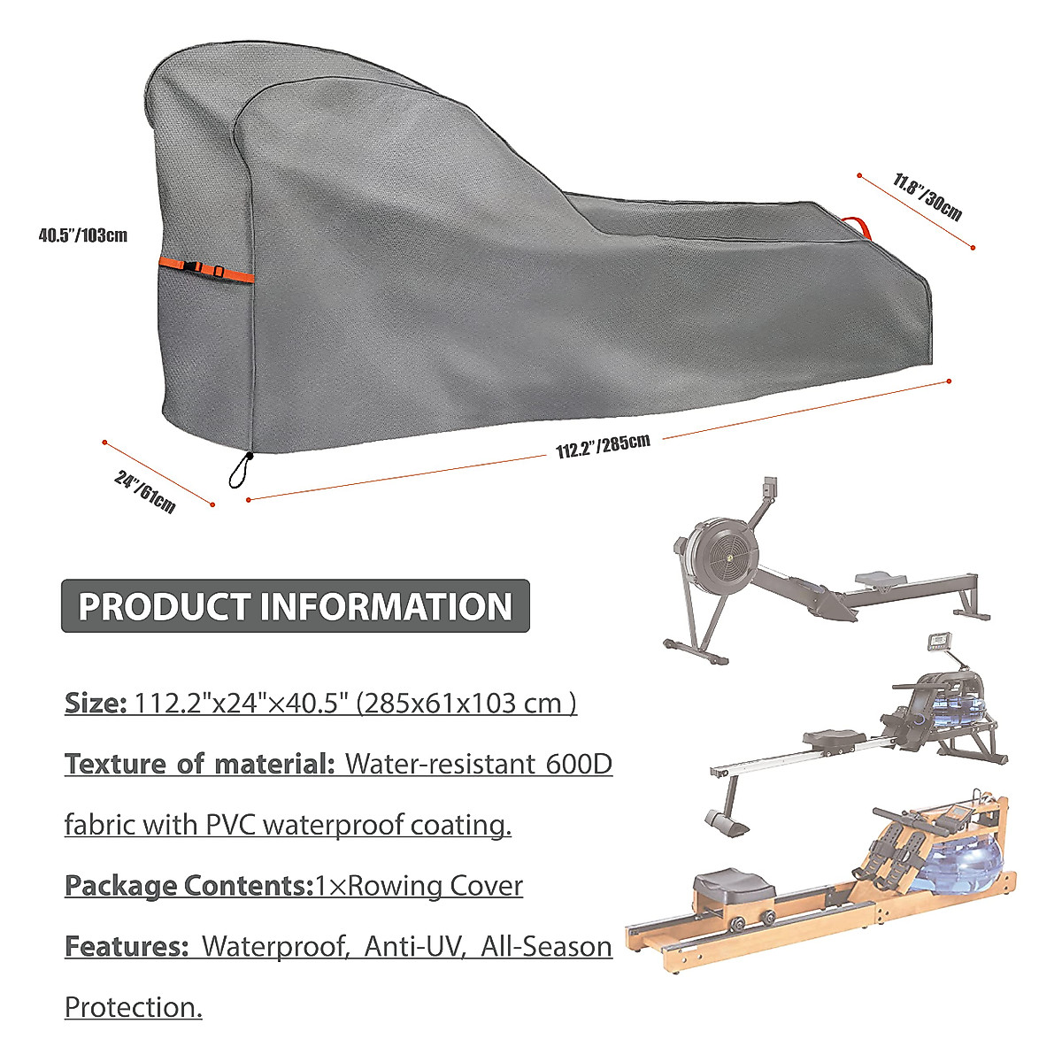 Aaaspark Rowing Machine Cover, Fitness Equipment Covers Protective Cover Dustproof Waterproof Cover Protective Cover and Resistant Oxford Fabric Sports Rowing Machine Protective Cover