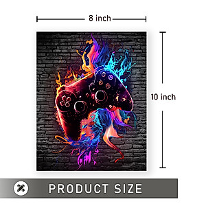 Gamepad Abstract Wall Art,Graffiti Game Controller Poster,Canvas Printsfor Boy Bedroom Decor,8x10 inches Unframed Set of 4.