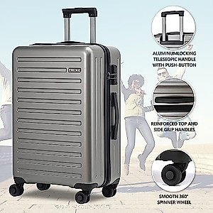 2pcs 20/28" Luggage Set HardShell ABS+PC, 20 Inch 21.65 * 15.35 * 7.87" Carry On Cabin with Front Pocket, 28" Suitcase 101L, YKK Zipper, TSA Lock, Gray