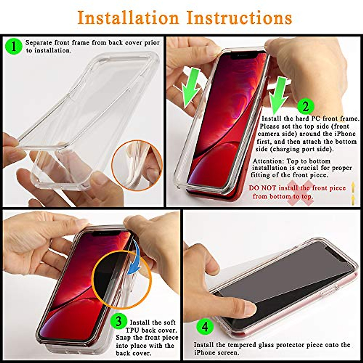 FIRMGE for iPhone 11 Pro Max Case, with 2 x Tempered Glass Screen Protector 360 Full-Body Coverage Hard PC TPU Silicone 3 in 1 Military Grade Shockproof Floral Phone Protective Cover- Clear Flower 01