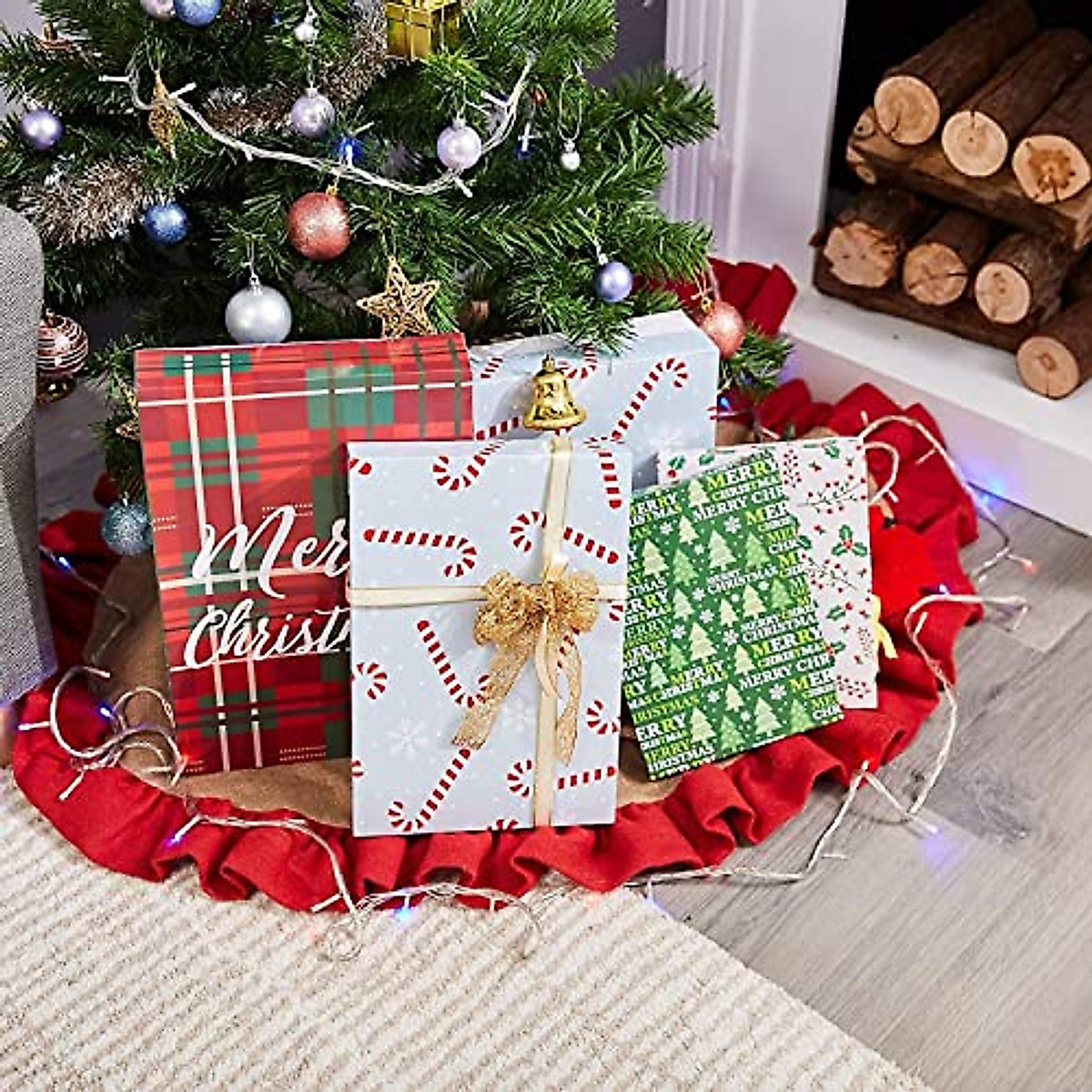 Juvale 24 Pack Christmas Boxes for Gifts with Lids for Presents, Empty Wrap in 4 Designs (3 Sizes)