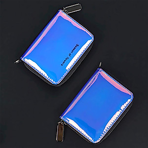 Women Small Neck Wallet Mini Credit Card Holder With Detachable Neck Lanyard Zipper Card Case Holographic Mini Coin Purse Travel Lanyard Wallet