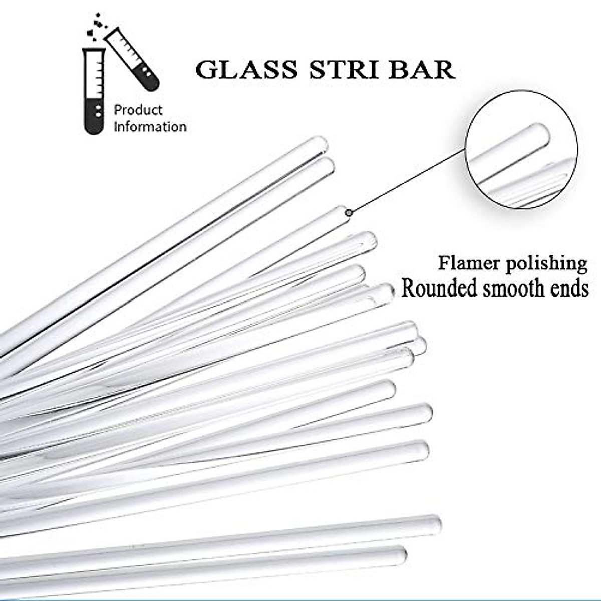 8 Pack Glass Stir Sticks 6mm Lab Stirring Rod 12 inch Length with Both Ends Round for Science, Lab, Kitchen, Science Education