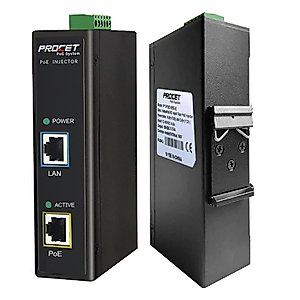 PROCET DIN Rail PoE Injector 30W Industrial IEEE802.3at/ PoE+ Power Injector, 6KV Surge Protection, Wide Working Temperature -40℉ to 149℉, PT-PSE105G-E
