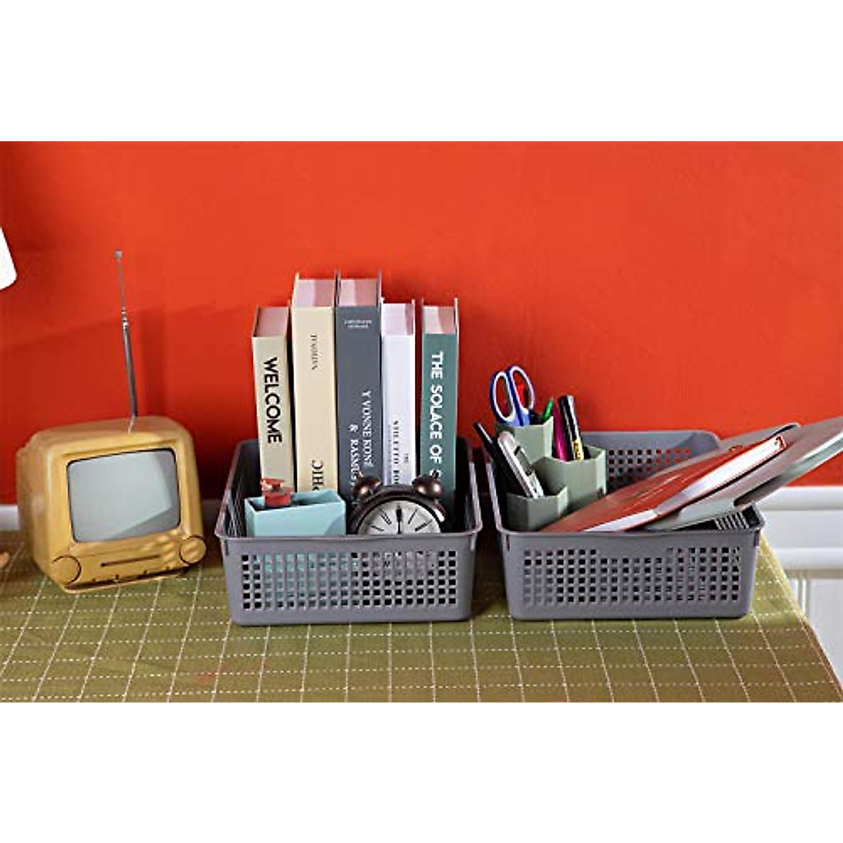 Eslite Plastic Organizing Baskets/Storage Tray Baskets,6-Pack,Gray