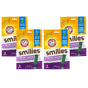 Arm & Hammer for Pets Smilies Dental Chews for Dogs | Dental Chews Fight Bad Dog Breath, Plaque & Tartar Without Brushing | Fresh Mint Flavor, 8 Pieces Dog Dental Treats, 4 Pack