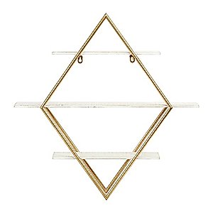 Main + Mesa Wood and Gold Diamond Wall Shelf