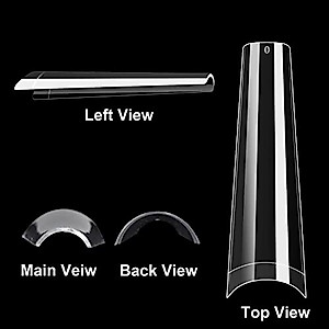 500Pcs XXL No C Curve Coffin Nail Tips for Acrylic Nails Professional Set, Clear Nail Tips Half Cover Long Fake Nails, Ballerina Shaped French Nails for Nail Salon and DIY Nail Art 10 Sizes