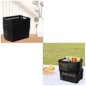 Obstnny 6-Pack Large Plastic Storage Baskets, Stackable Storage Basket Bin, Black