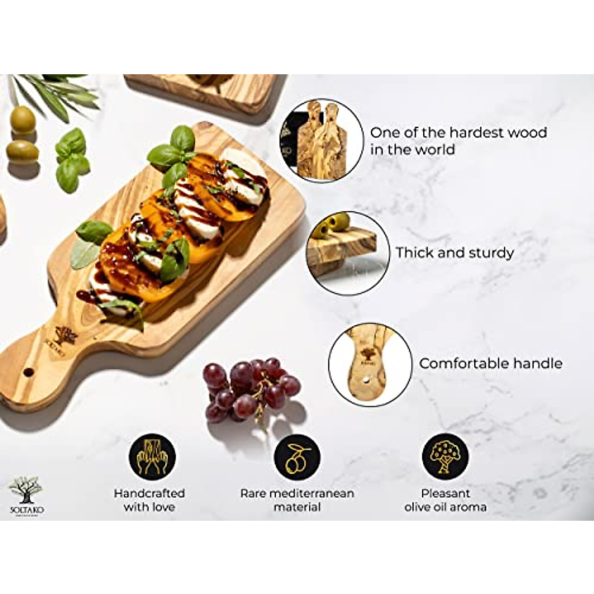 SOLTAKO Olive Small Cheese Boards, Set of 2 Small charcuterie Boards with Handle, Set of Mini charcuterie Boards, Cutting Boards for Kitchen, Butter Board Set, Handmade, 11.4"x4.9"