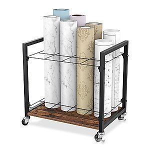 Telawsfun Blueprint Storage Rack Cart,12 Slots Blueprint Holder with Wheels to Storage Poster Architectural Construction Plan Wrapping Paper,Metal Mobile Roll Paper Organizer