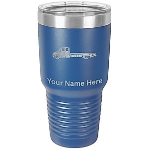 LaserGram 30oz Vacuum Insulated Tumbler Mug, Flat Bed Tow Truck, Personalized Engraving Included (Dark Blue)