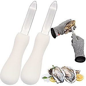 Oyster Shucking Knife, FRYOOGG Oyster Knife Oyster Knife Shucker Set With 5-level Protection Food Grade Oyster Shucking Knife Glove(L), Oyster Shucker Knife, Oyster Shucker, Oyster Shucking Kit(White)