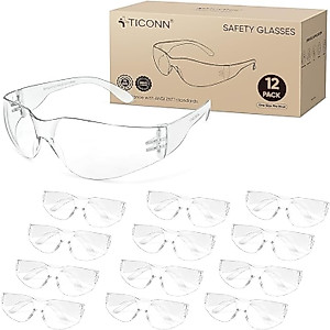 TICONN 12 Clear Safety Glasses for Men, Safety Goggles with Scratch Impact Resistant Meets ANSI Z87.1 Standard (12 Pack)