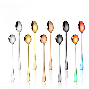 HIDEERPPY Silverware Set, 1/4/6/8/10/12 Pieces Stainless Steel Long Handle Dessert Spoon Creative Stirring Ice Cream Spoon Coffee Spoon Ice Round Spoon, Home Flatware Set(Gold,1 Piece)