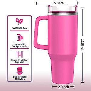 VBV 40 oz Tumbler with Handle and Straw, BFA Free Tumbler with Lid and Straw, Double Wall Vacuum Reusable Stainless Steel Insulated Water Bottle for Home, Office and Travel
