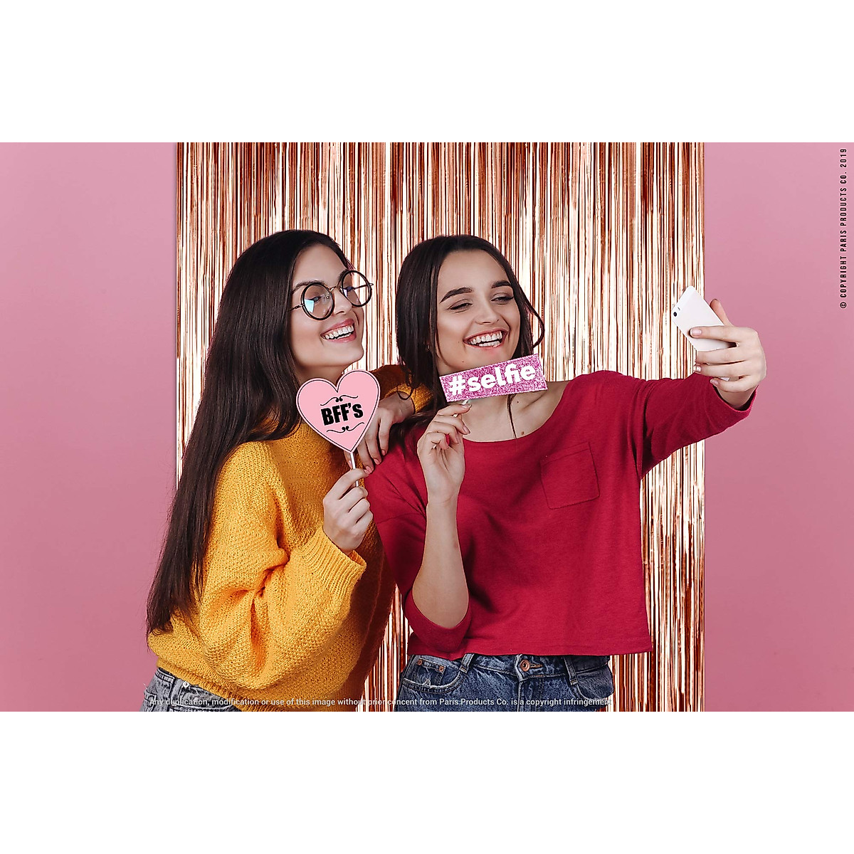 60th Birthday Decorations, Photo Booth Props Favors & Backdrop Foil Fringe Curtain Banner for Happy 60 Sixty Year Old Bday Party Women Her Wife Best Friend BFF Mom Sister Aunt Bash | Pink Rose Gold