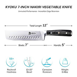 KYOKU Samurai Series - Nakiri Japanese Vegetable Knife 7" - Full Tang - Japanese High Carbon Steel Kitchen Knives - Pakkawood Handle with Mosaic Pin - with Sheath & Case