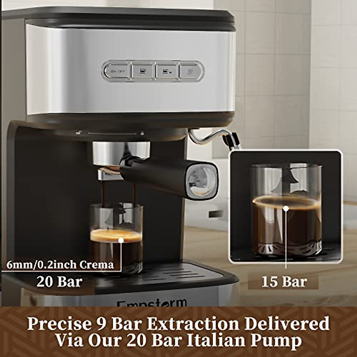 Espresso Machine 20 Bar Pump Pressure, Cappuccino Coffee Maker with Milk Foaming Steam Wand for Latte, Mocha, Cappuccino, with 2 in 1 Powder and Capsule Portafilter, Removable 1.5L Water Tank