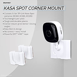 Corner Wall Mount for Kasa Spot KC100, KC105, EC60 (2 Pack) Security Camera - Adhesive Holder, No Hassle Bracket, Strong 3M VHB Tape, No Screws, No Mess Install (White) by Brainwavz