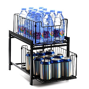 IIF Under Sink Organiser 2 Tier Sliding Basket Drawers Storage Organisation Pull out Sink Shelf Cabinet Rack for Bathroom Kitchen Pantry