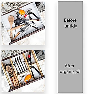 Bamboo Drawer Dividers Set of 4, Expandable Drawer Organizer, Utensil Drawer Organizer, Dresser Drawer Divider, Drawer Separators, Adjustable Drawer Divider with Secure Hold and Protective Padding