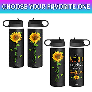 wowcugi Sunflower Gifts Personalized Sunflower Water Bottle 12oz 18oz 32oz Insulated Stainless Steel Travel Cup Sports Bottles Birthday Christmas Custom Sunflowers Gift for Girls Kids Women