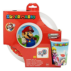 Micro Kids Set 3 Pieces (Plate, Bowl and Tumbler 260 ml) Super Mario