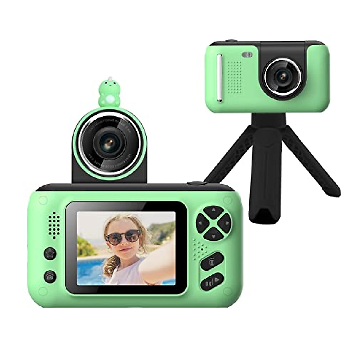 Kids Camera, Kids Digital Camera, HD Digital Video Cameras with Flip Lens Camera for Toddler,Christmas Birthday Gifts for Boys and Girls Portable Toy for Age 3-9 Childrens with 32GB SD Card-Green