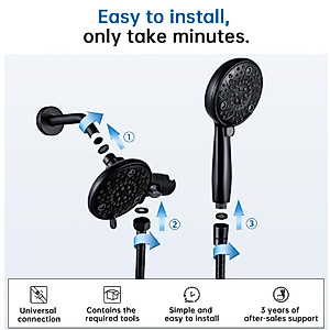 G-Promise High Pressure Dual Shower Head with Handheld Combo | 8 Settings Fixed Shower Head Built-in 3-Way Diverter | 72 Inch Stainless Steel Flexible Hose | 8 Spray Modes Handheld Shower Head