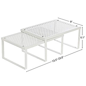 SONGMICS Cabinet Shelf Organizers, Stackable, Expandable, Set of 2 Metal Kitchen Counter Shelves, White UKCS01WT