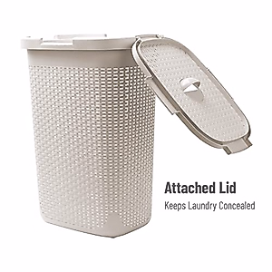 Mind Reader Basket Collection, Slim Laundry Hamper, 60 Liter (15kg/33lbs) Capacity, Cut Out Handles, Attached Hinged Lid, Ventilated, 17.65"L x 13.75"W x 24.15"H, Ivory