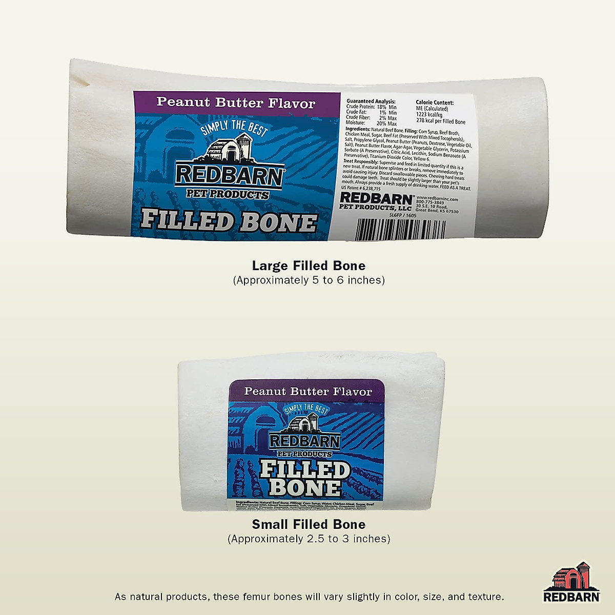 Redbarn Pet Products Small Filled Dog Bones, Peanut Butter Flavor - Long Lasting Stuffed Femur Chew Treat Made in USA - 4 Count - Packaging May Vary