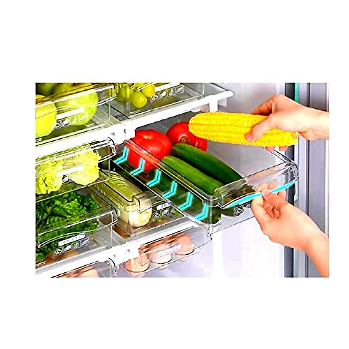 SmarTopus Refrigerator Pull Out Bin,Snap On Drawer Fridge Mate,Fridge Storage Box/Drawers/Rack, Refrigerator Bin Home Organizer for Fridge Shelf Thickness Under 0.6"