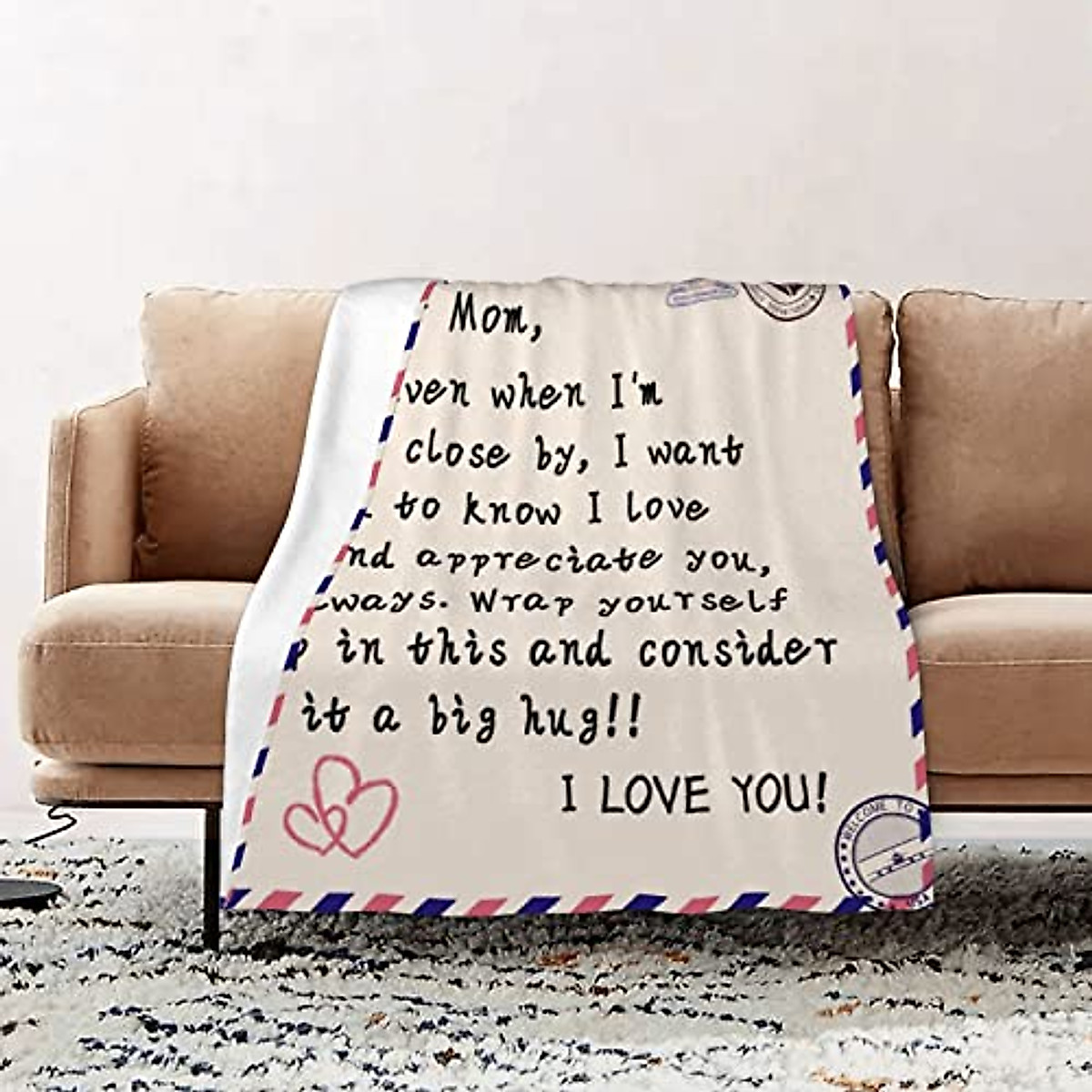 TUDSFV Gifts for Mom Blanket, Mother's Day Soft & Warm & Comfortable, I Love You Mom Blanket, for mom, Flannel Material Throw Blanket 50 x 60 Inch