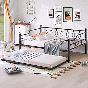 LUSPAZ Full Size Extendable Bed with Pop Up Trundle, Twin to King Daybed with Pull Out Trundle for Adults, Kids