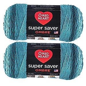 Red Heart Super Saver Jumbo Deep Teal Ombre Yarn - 2 Pack of 283g/10oz - Acrylic - 4 Medium (Worsted) - 482 Yards - Knitting/Crochet