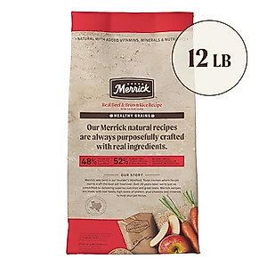 Merrick Healthy Grains Premium Adult Dry Dog Food, Wholesome And Natural Kibble With Beef And Brown Rice - 12.0 lb. Bag