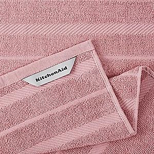 KitchenAid Albany Kitchen Towel 4-Pack Set,Cotton,Dried Rose/White, 16"x26"
