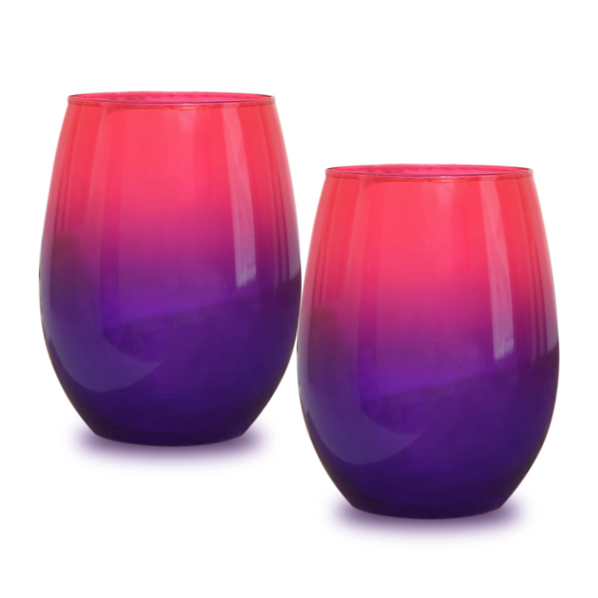 Bad Bananas Set of 2 - Pink and Purple Ombre 21 oz Stemless Wine Glasses - Colored Glassware - Colorful Drinking Glasses Wine Gifts for Women