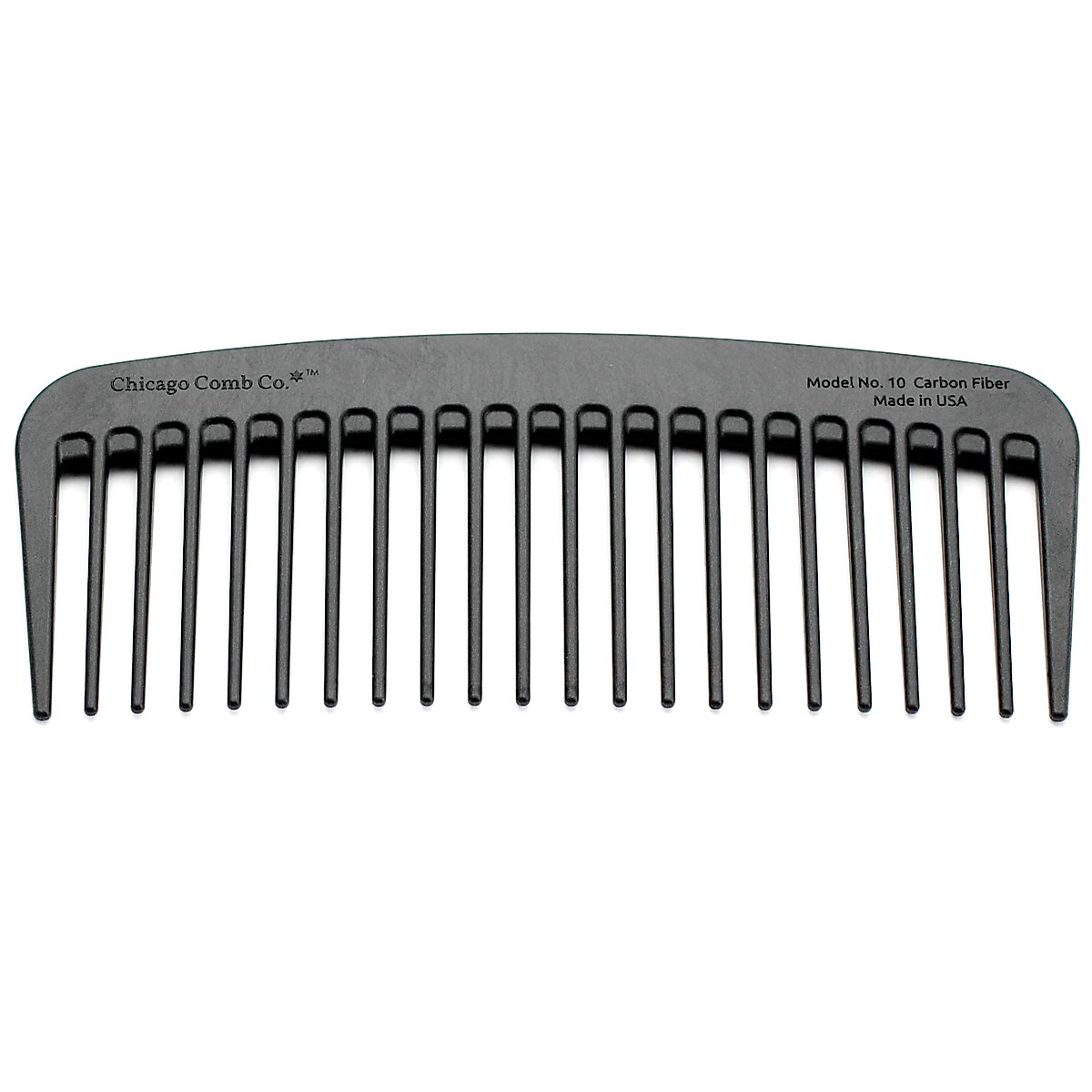 Chicago Comb Model 10 Carbon Fiber, Compact Wide-Tooth Comb, Made in USA, Anti-Static, 5 Inches (12.7 cm) Long