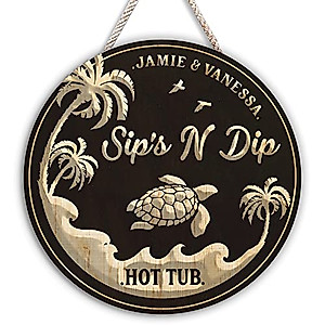 Hyturtle Custom Hot Tub Wooden Sign 8' 12' 18', Personalized Hot Tub Sign, Hot Tub Decor, Jacuzzi Signs, Custom, Pool Sign, Lake Sign, Custom Hot Tub Sign, Turtle Sign.