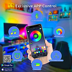 Hiromeco Bluetooth 21FT TV LED Backlight for 82 95 Inch, USB TV Background Lights Kit with APP Control, Music and Multiple Scene Mode, 16 Million Colors Changing Lights for PC Monitor Gaming Room.