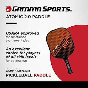 Gamma Sports 2.0 Pickleball Paddle: Mens and Womens Textured Fiberglass Face Pickle-Ball Racquet - Indoor and Outdoor Racket: Atomic Orange, ~8 oz, One Size