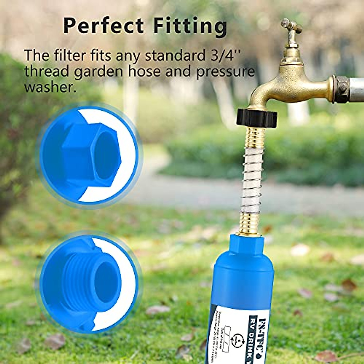 FS-TFC Garden Hose Water Filter 0.01 Micron Drinking Grade Filtration with Flexible Hose Protector Ideal for RV, Gardening, Farming, Pets and Marines, Drinking & Washing Water Filter