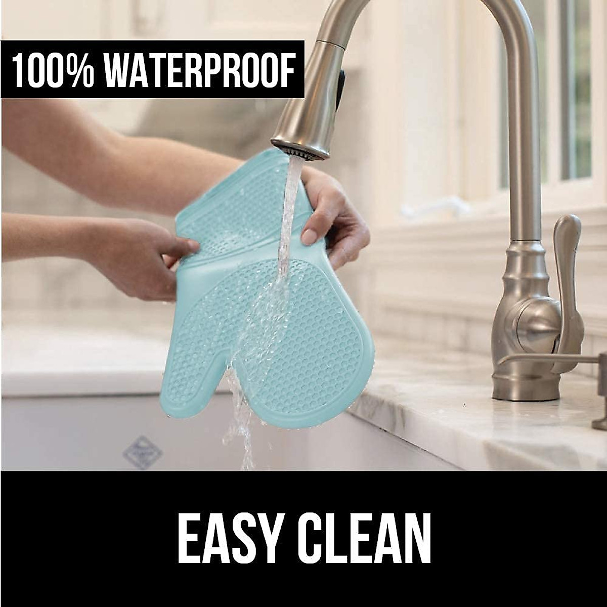 Gorilla Grip Silicone Oven Mitts and Cotton Oven Mitts Set, Both in Mint Color, Soft Quilted Lining, Heat Resistant, 2 Item Bundle